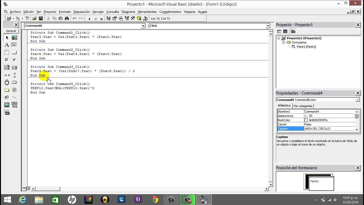 Como hallar las áreas de un circulo, cuadrado, rectángulo y un triangulo en VISUAL BASIC - YouTube