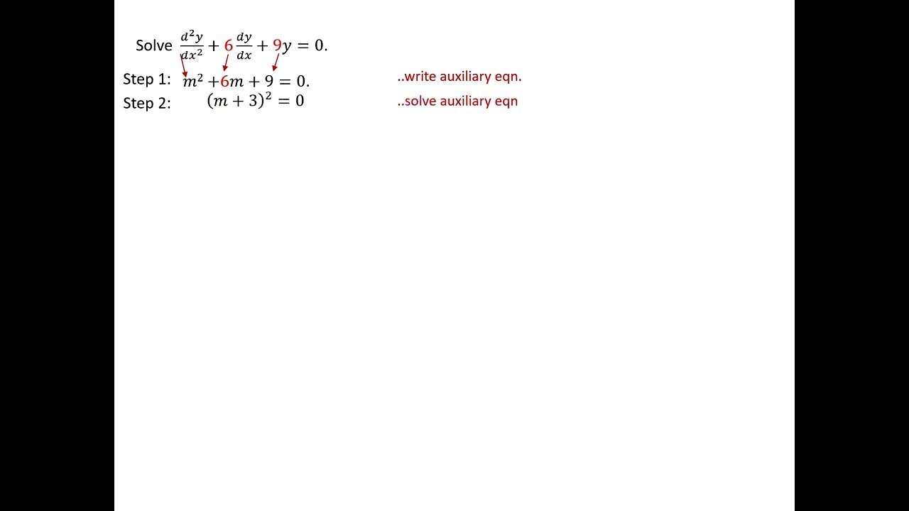 solving second order differential equation (equal real roots) example 2 ...