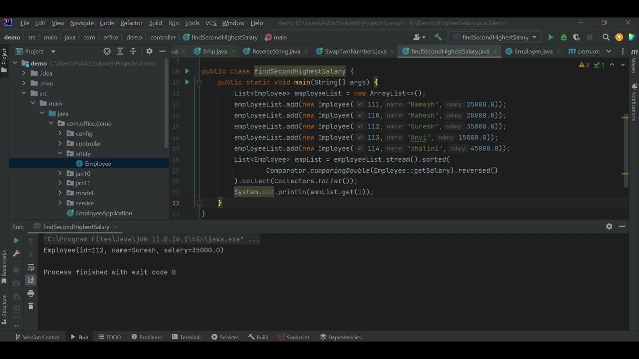 Finding second highest salary of employee in a company using java 8 ...