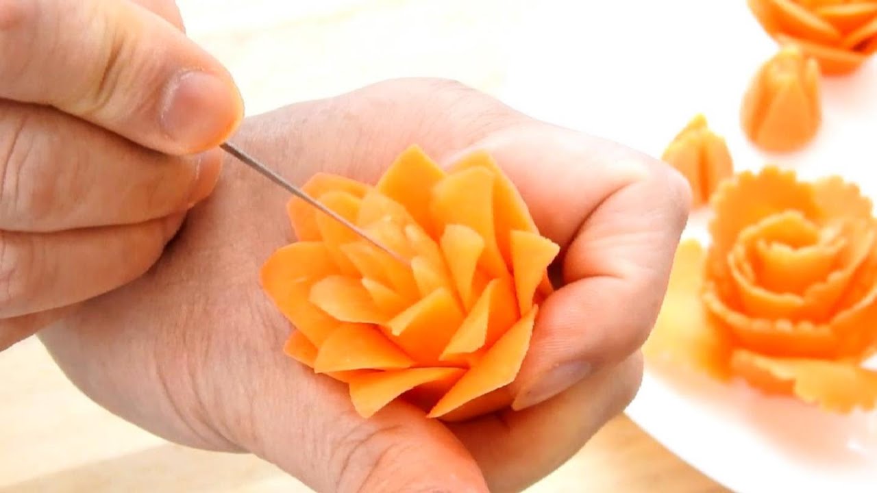 Carrot Show | Vegetable Carving Garnish | Carrot Rose Flower | Salad ...