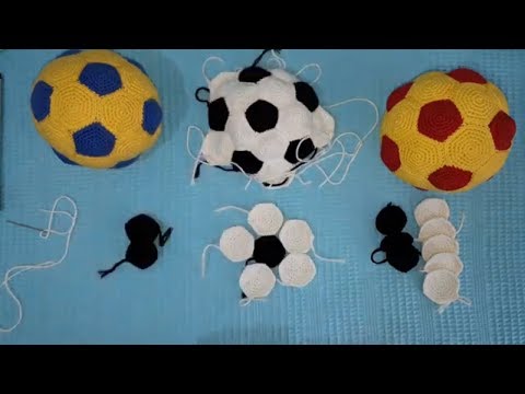 Amigurumi futbol topu yapımı soccer ball örgü futbol topu küçük parçaları birleştirme -04