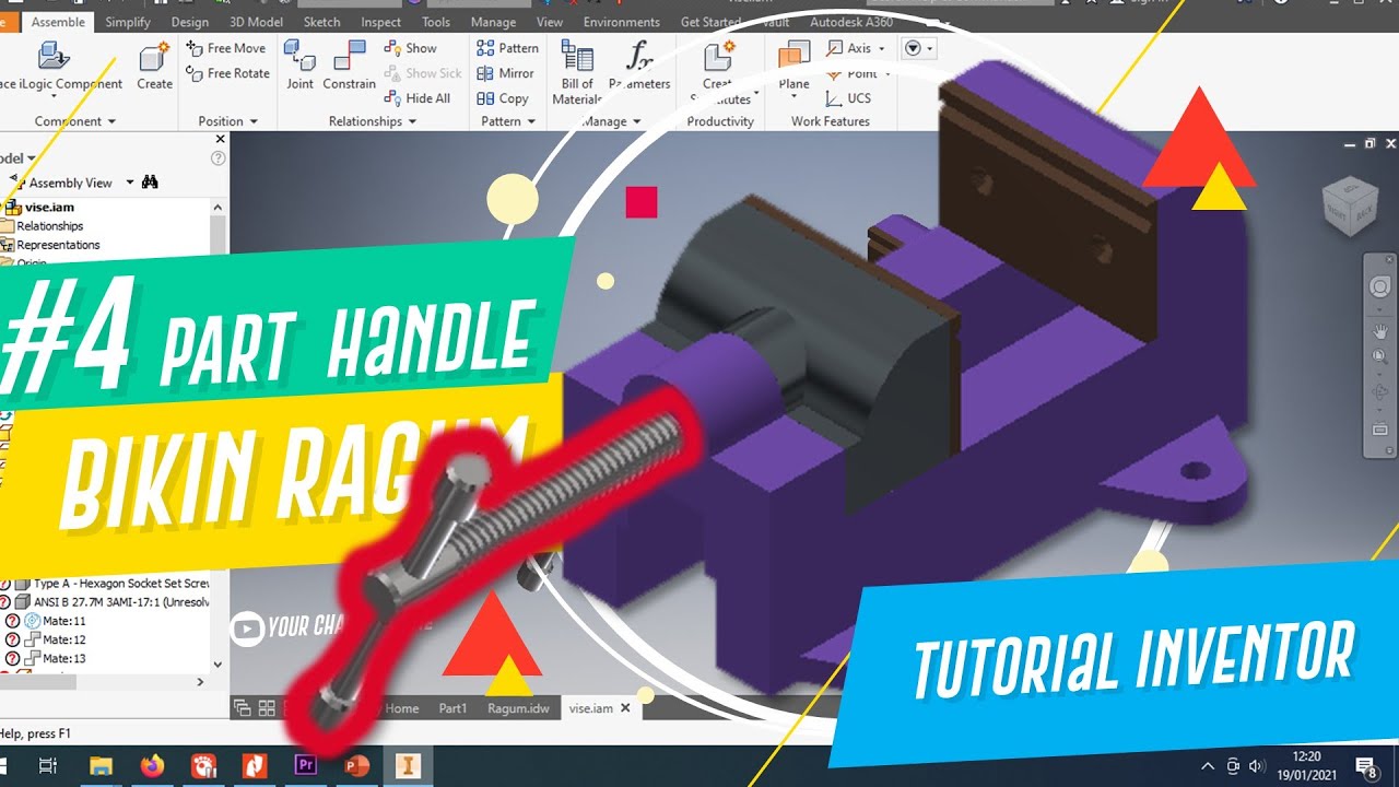 #4 PART HANDLE VISE - Make a Vise With the Inventor - Inventor Tutorial ...