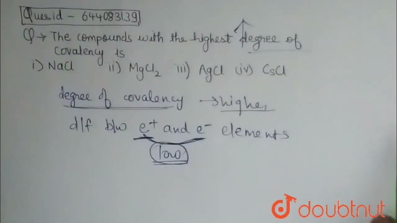 The compouds with the highest degree of covalency is : | 12 | CHEMICAL ...
