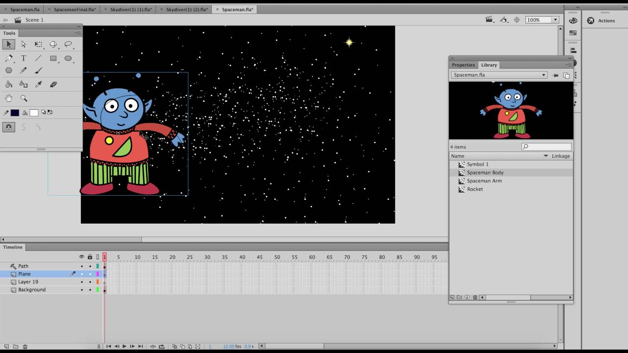 Spaceman Nested 2D animation Flash - YouTube