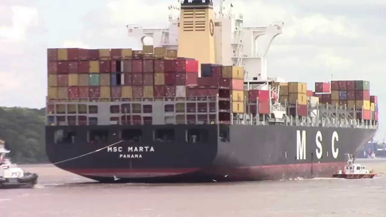 Container Ship MSC MARTA inbound into Hamburg, Germany on Elbe River ...