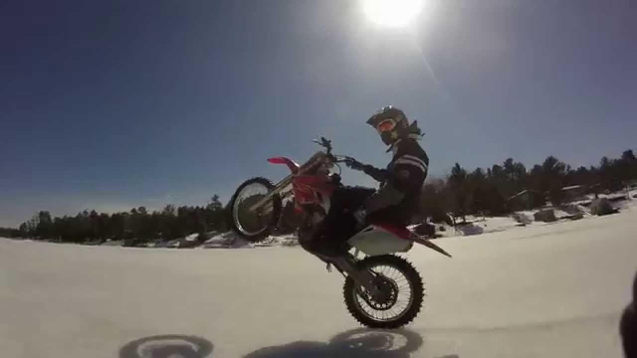 CRF250 ice wheelies - YouTube
