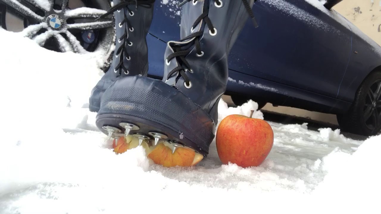 Crushing in the snow with spiked logger boots - YouTube