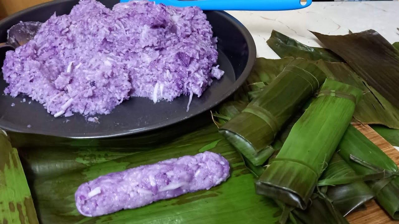 Making SUMAN with Fresh UBe/ Purple Yam and Shredded Coconut - YouTube