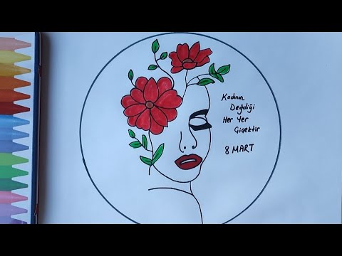 8 Mart Dünya Kadınlar Günü resmi nasıl çizilir-How to draw a picture on March  Women's Day
