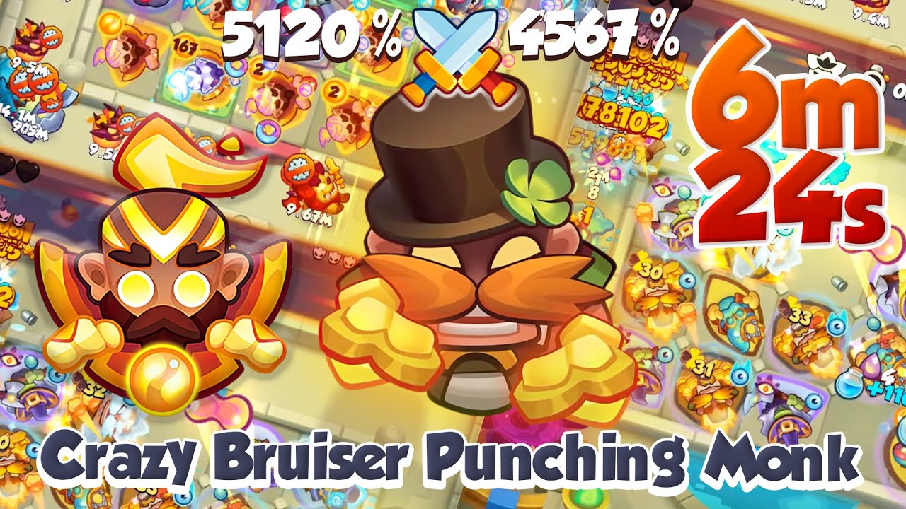 Crazy Yellow BRUISER Punching MONK 6:24 mins @ 4.6k% PVP Rush Royale ...