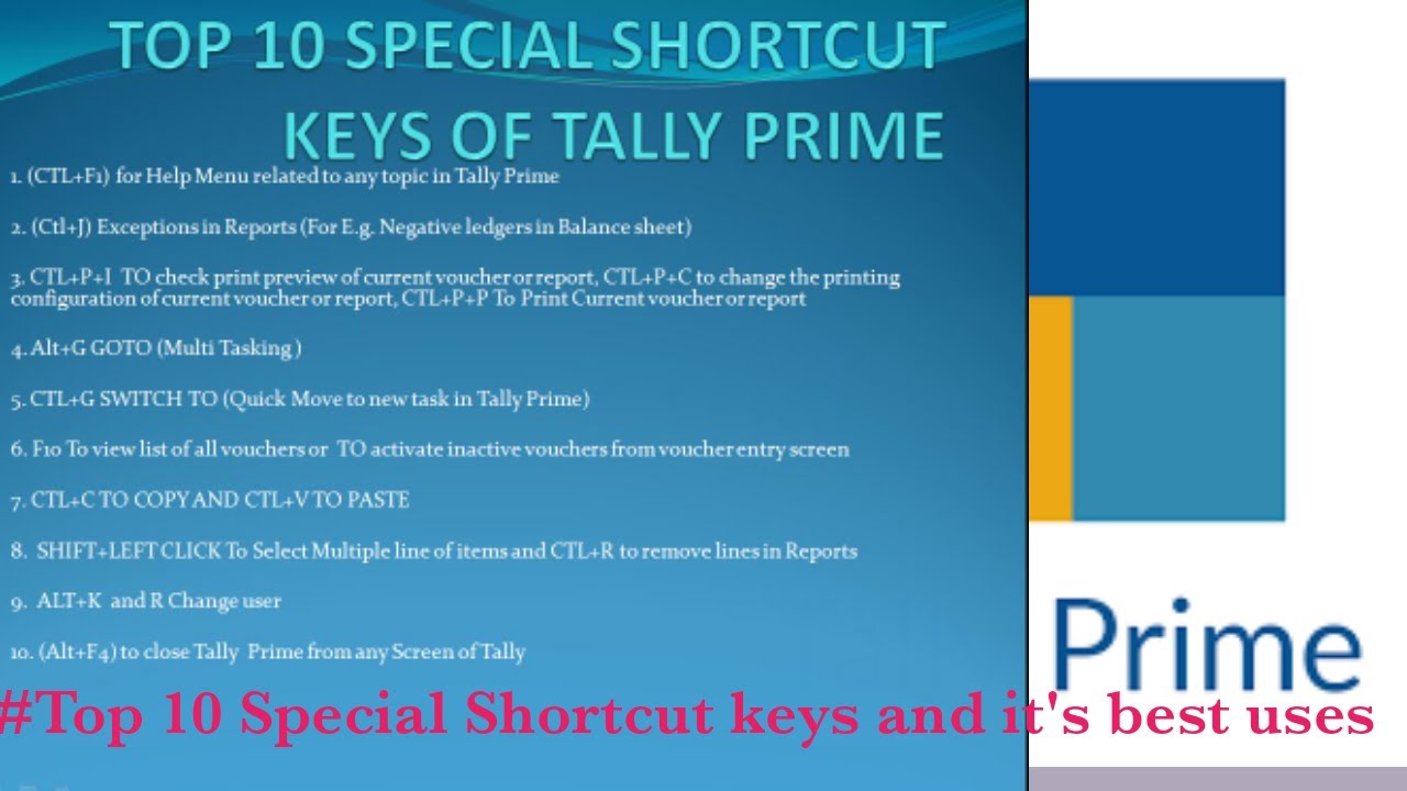 TOP 10 SPECIAL SHORTCUT KEYS OF TALLY PRIME - Really Special - YouTube
