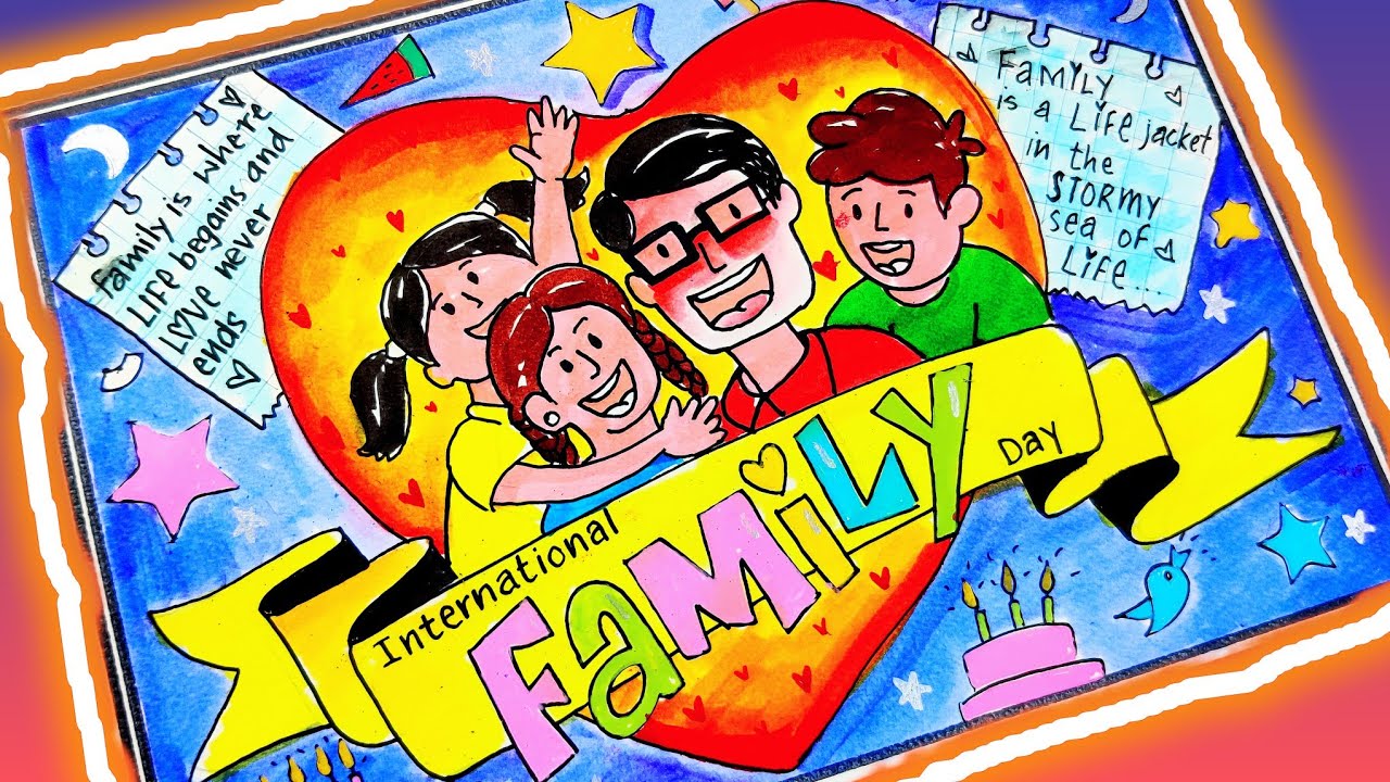 Family Day Drawing – Easy & Colorful Poster for School Project | water ...