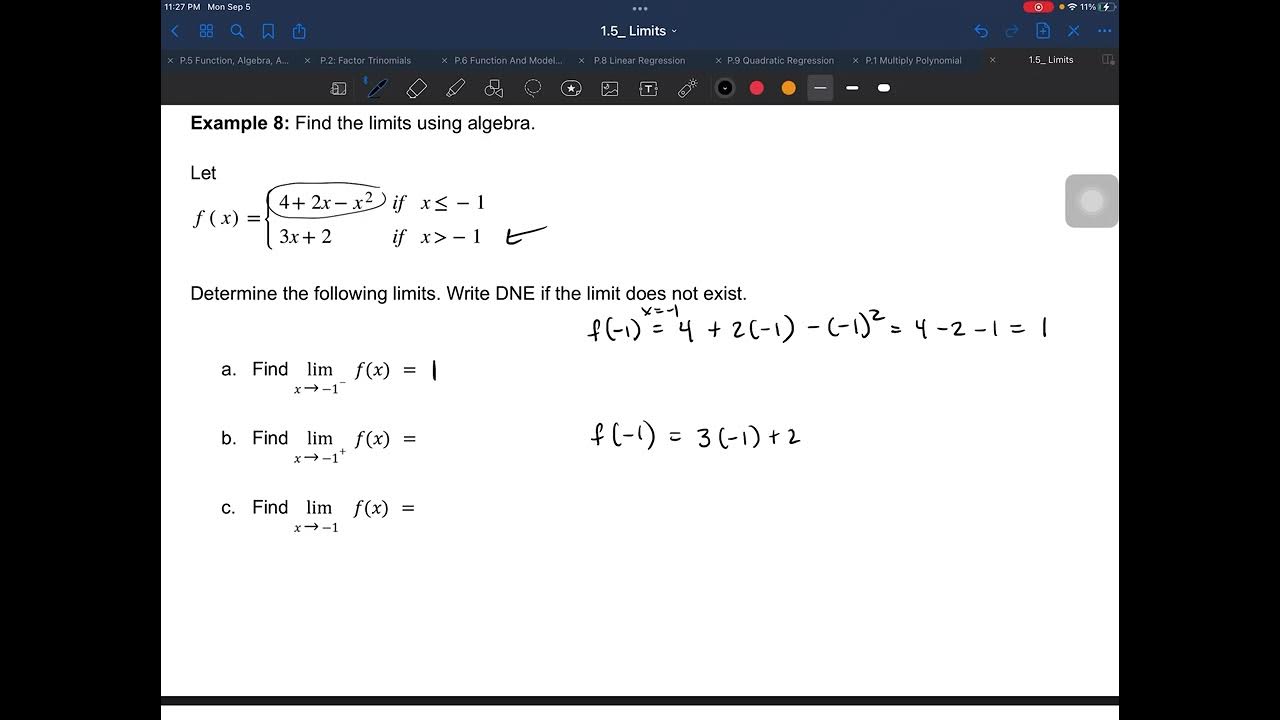 1.5 Ex 8 - Find the limits of a piecewise function using direct substitution - YouTube