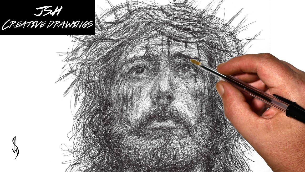 Drawing Jesus Christ with a BIC Biro Pen | Scribble Art Style Technique ...