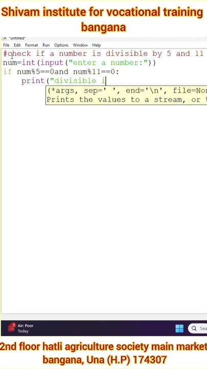 Check whether the number is divisible by 5 and 11 in python| #python #programming #sivt - YouTube