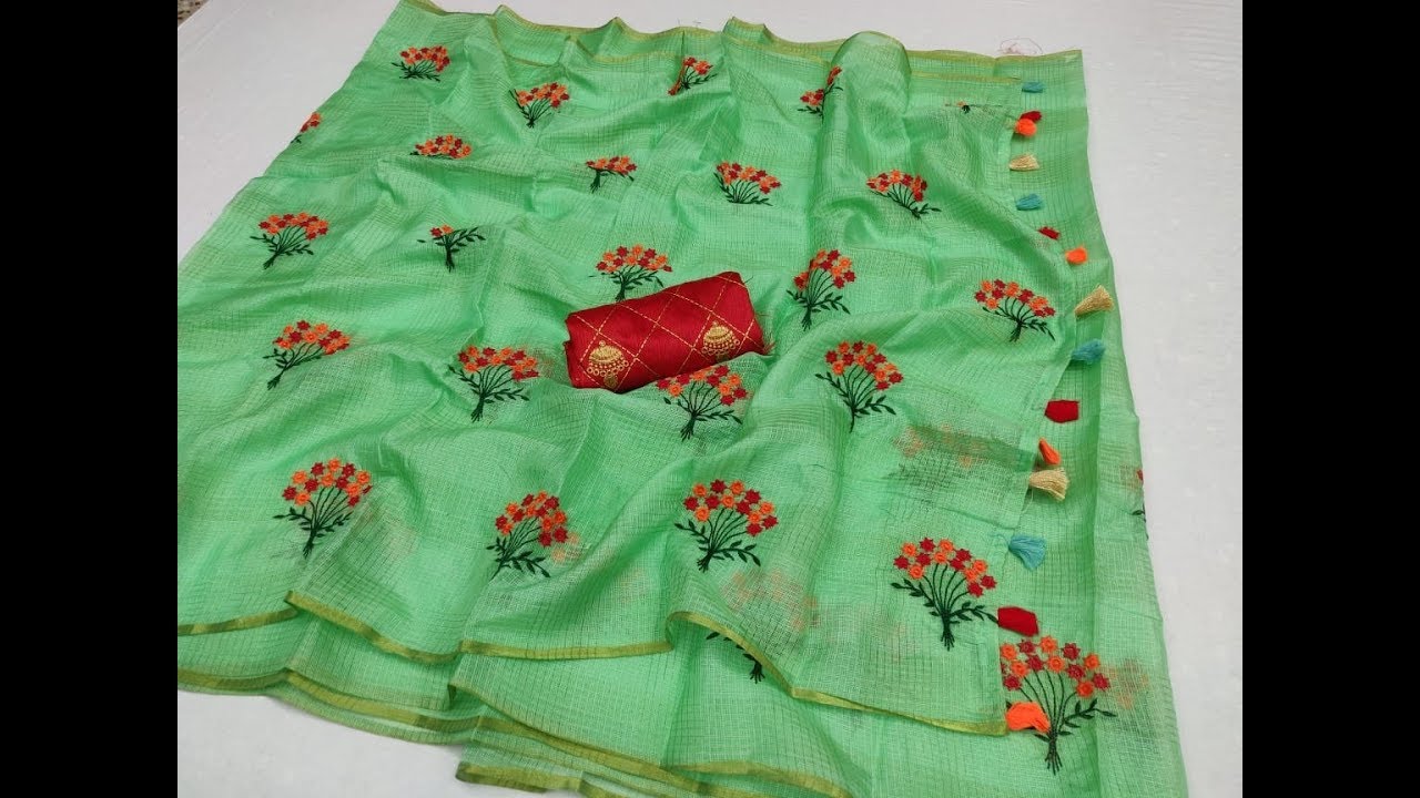 new arrival kota manipuri flower pot design embroidery work sarees with ...