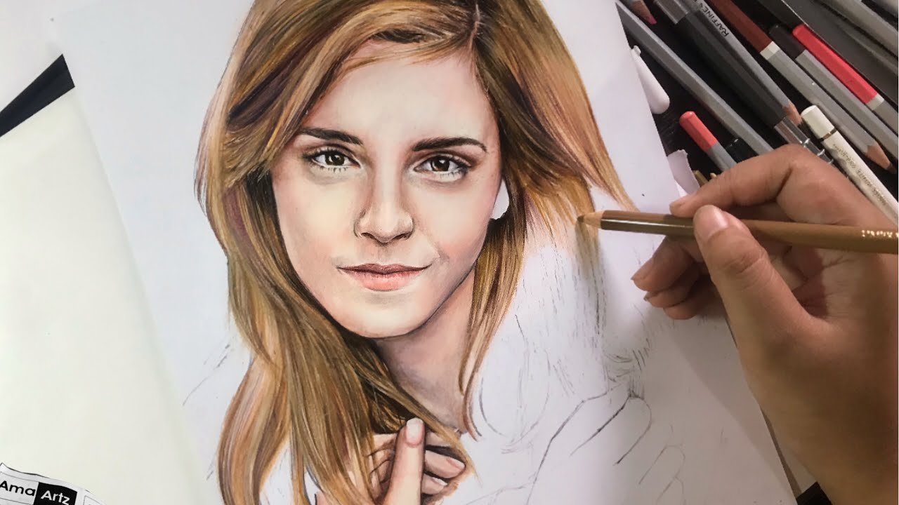 Emma Watson Drawing | Ama Artz | Normal Colour pencils - YouTube
