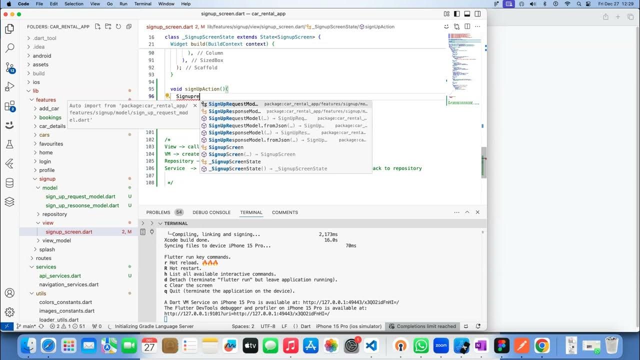 Car Rental App Part 19 | Sign Up Api Call Implementation | Repository | ApiService | Loader ...