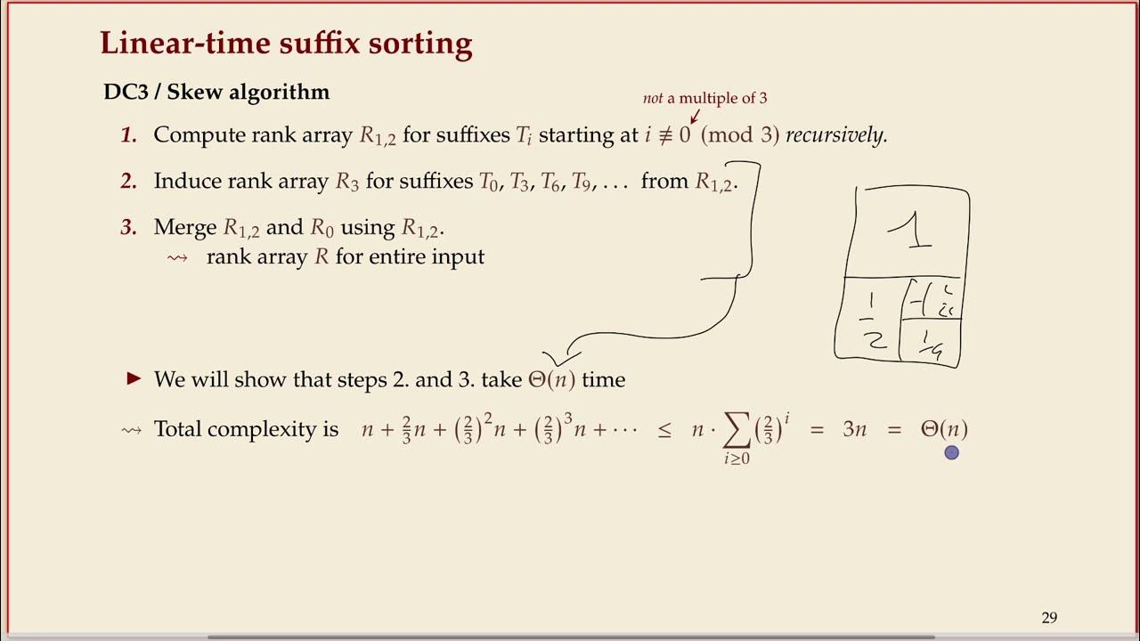 COMP526 (Fall 2023) 8-7 §8.6 Linear time suffix sorting - Induced sorting and merging - YouTube