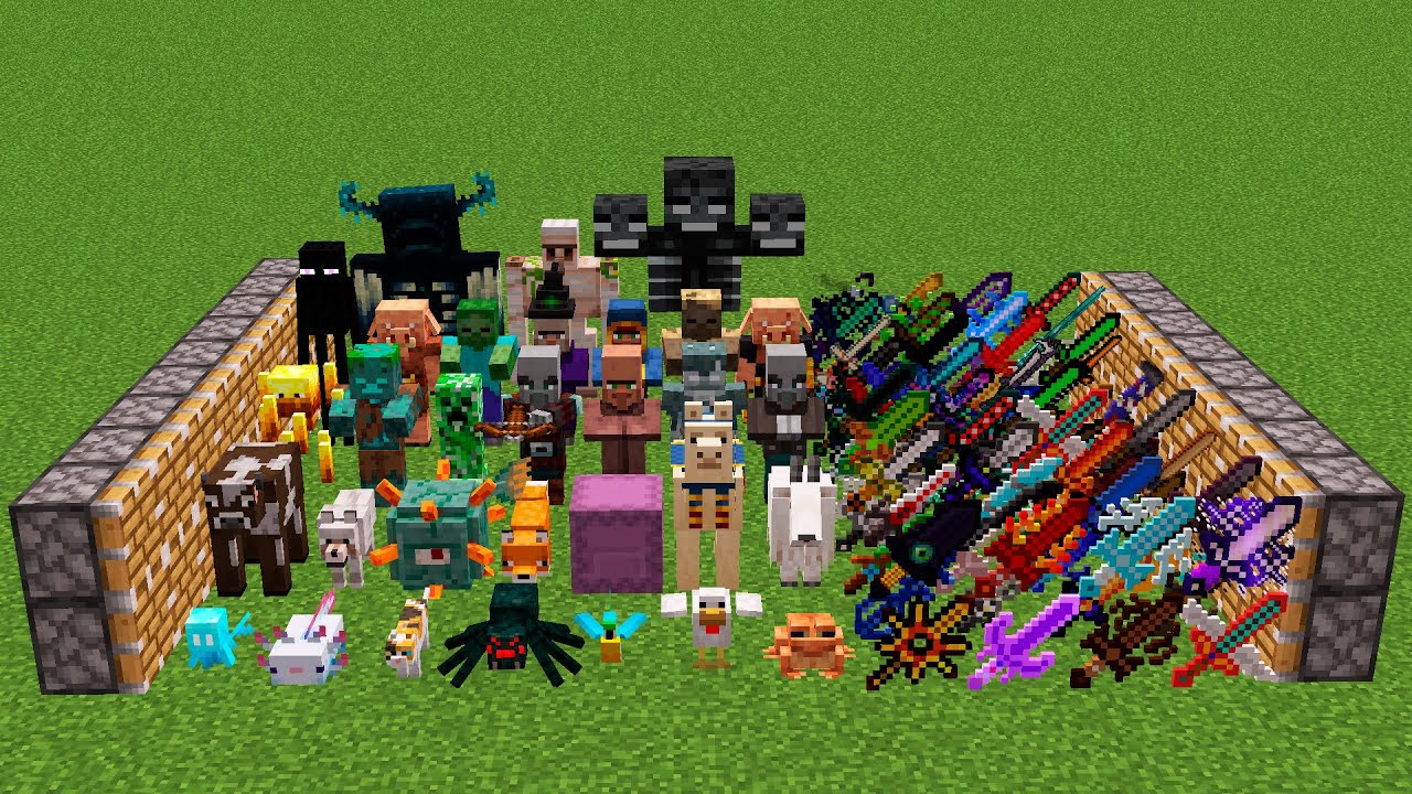 All Minecraft mobs and X444 ULTRA SWORDS combined? - YouTube