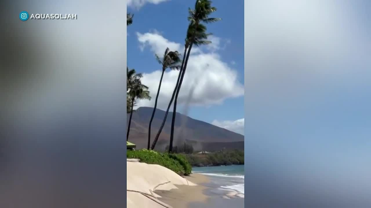 Dust devil spotted in Lahaina as state sees blustery winds - YouTube