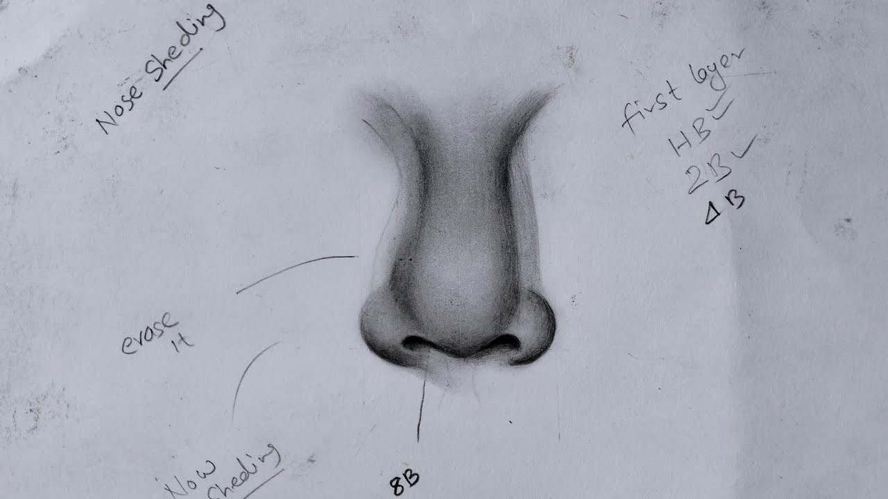 How to draw realistic nose//Easy way to draw nose step by step//Nose ...