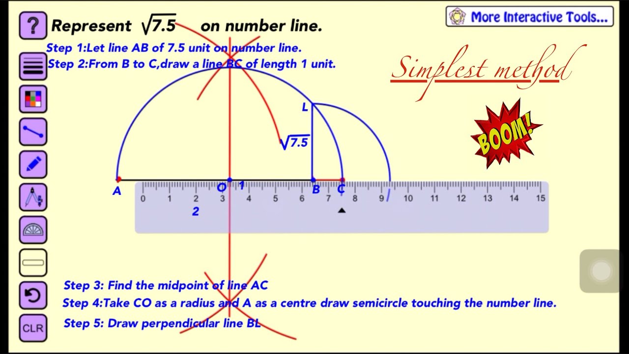 Represent sqrt7.5 on a number line.|construction of sqrt7.5 on number ...