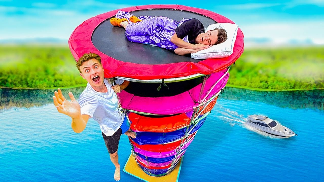 24hrs on Worlds Tallest Trampoline Tower!! - YouTube