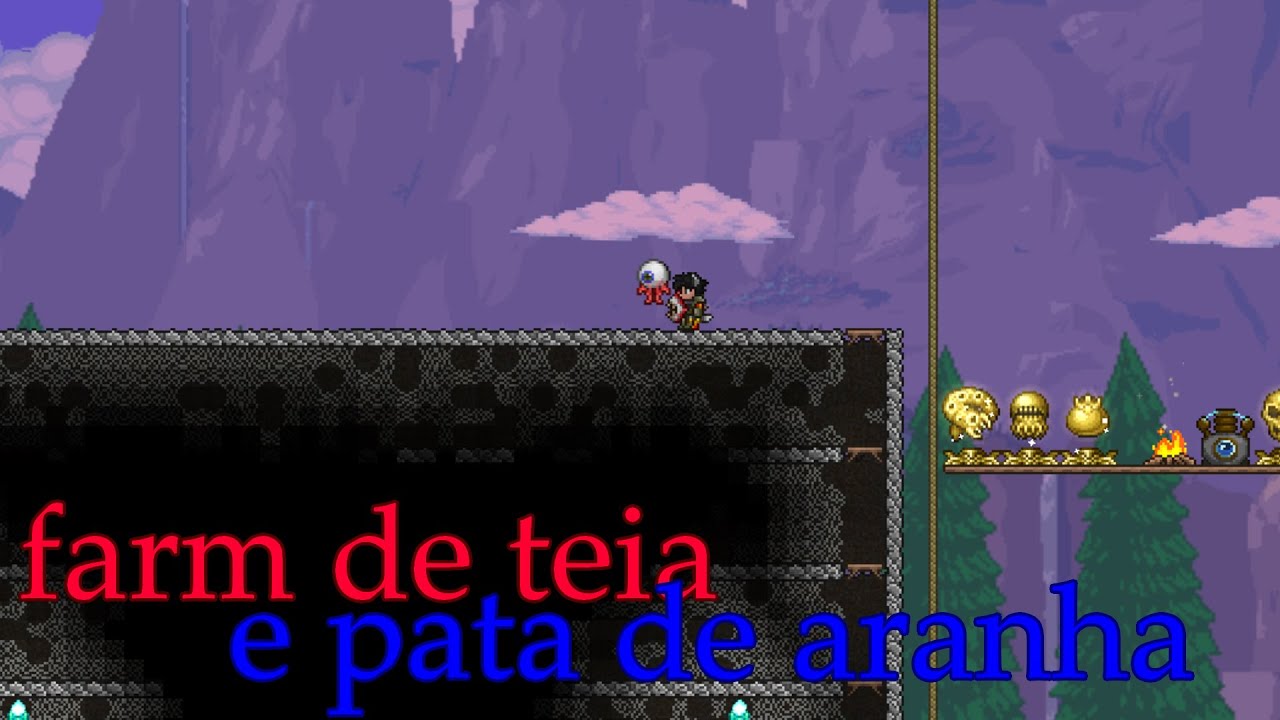 como fazer uma farm de teia e pata de aranha-terraria - YouTube