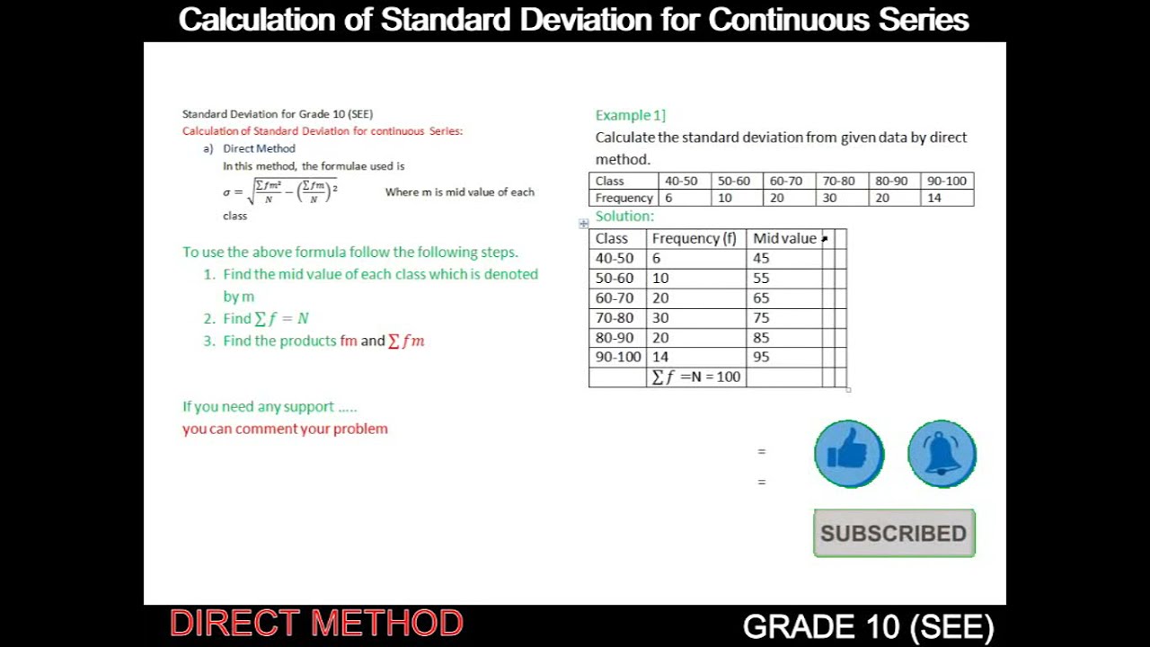 CALCULATION OF STANDARD DEVIATION FOR CONTINUOUS SERIES Direct Method calculation-of-standard-deviation-for-continuous-series-direct-method