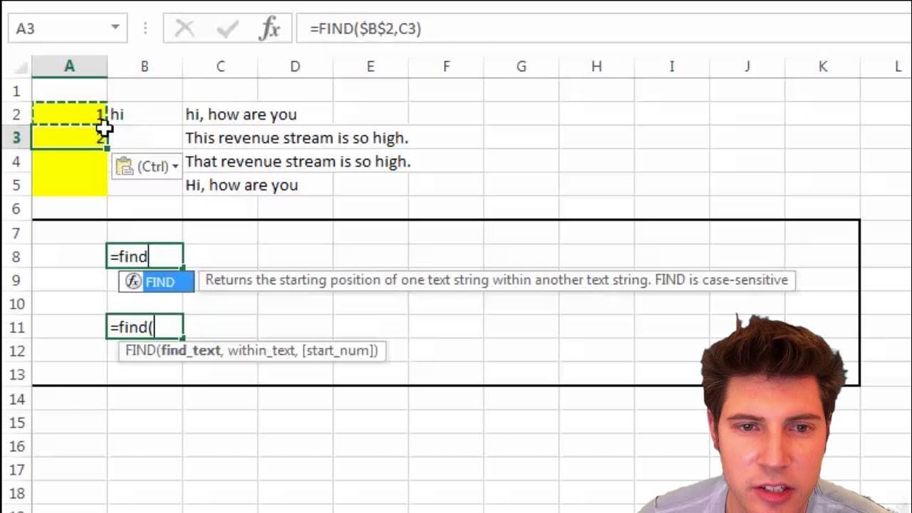 Excel- How to use the find() function - YouTube