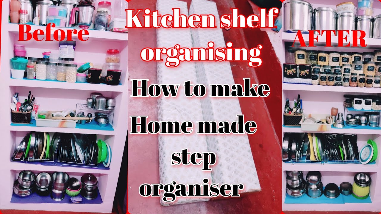 kitchen shelf cleaning /and organising with new containers/how to make ...