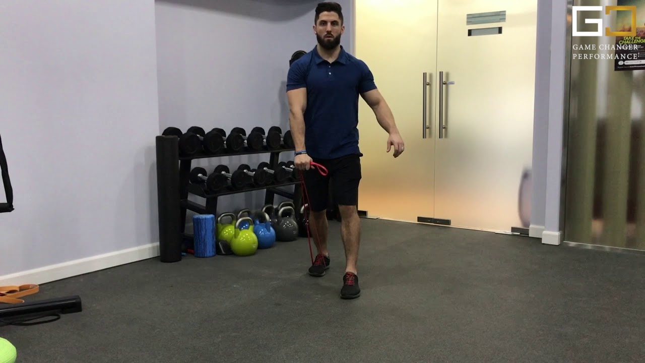 Resistance Band Standing Single Arm Front Raise - YouTube