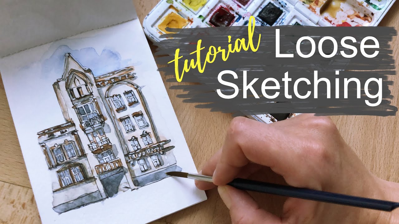 EASY Loose Urban Sketch Technique | Ink & Watercolour - YouTube
