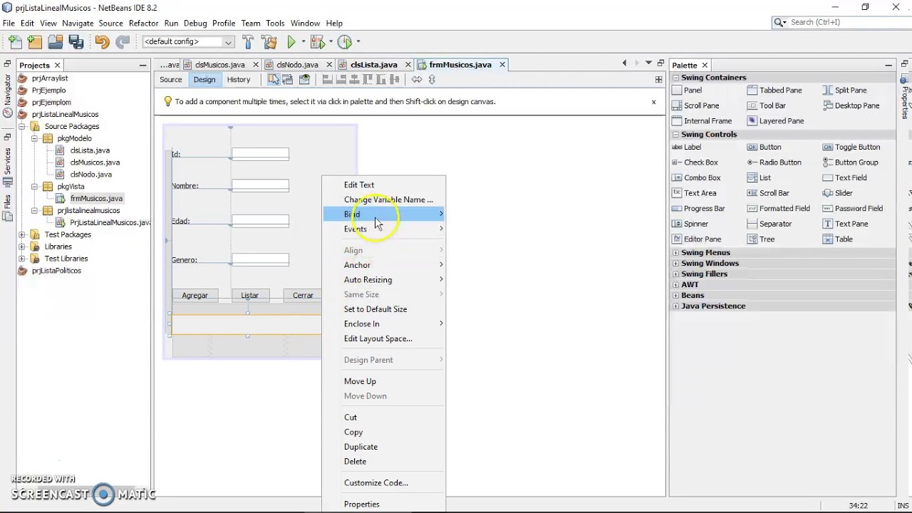 Lista lineal proyecto java Netbeans con interfaz grafica (parte2) - YouTube