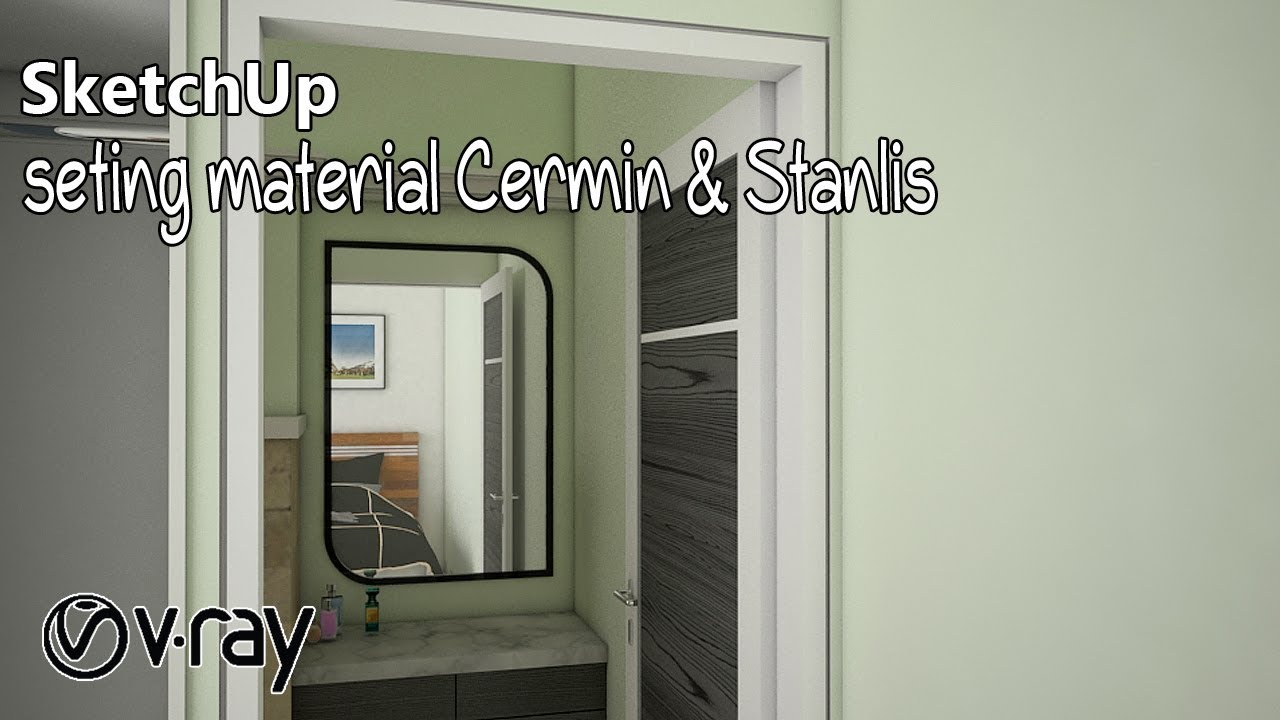 cara membuat material cermin & stanlis # V ray sketchup - YouTube