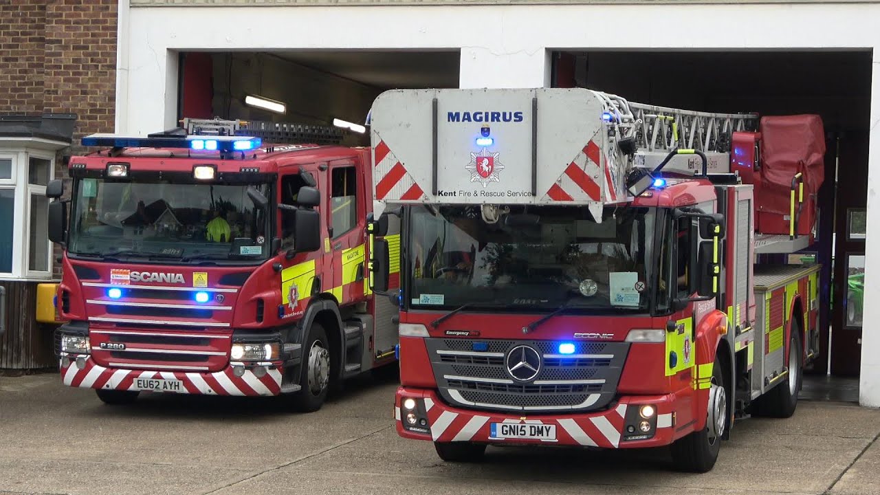 Kent Fire & Rescue Service Maidstone HRP and TL turnout x2. - 18.09. ...