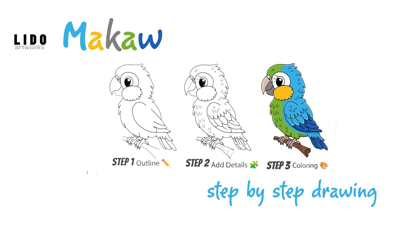 How to Draw a Colorful Macaw Easy Step by Step Drawing for Beginners # ...