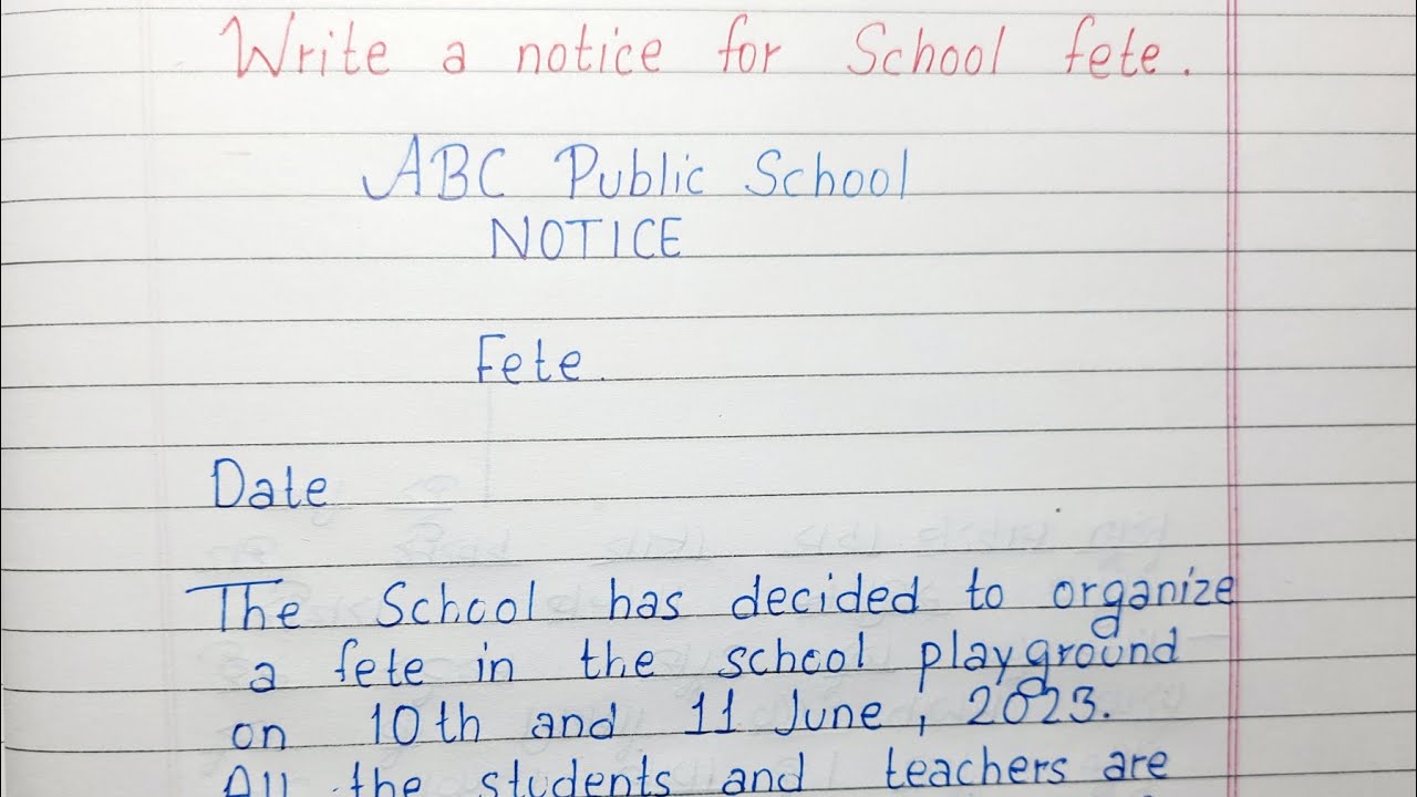 Write a Notice for Organizing School Fete - YouTube