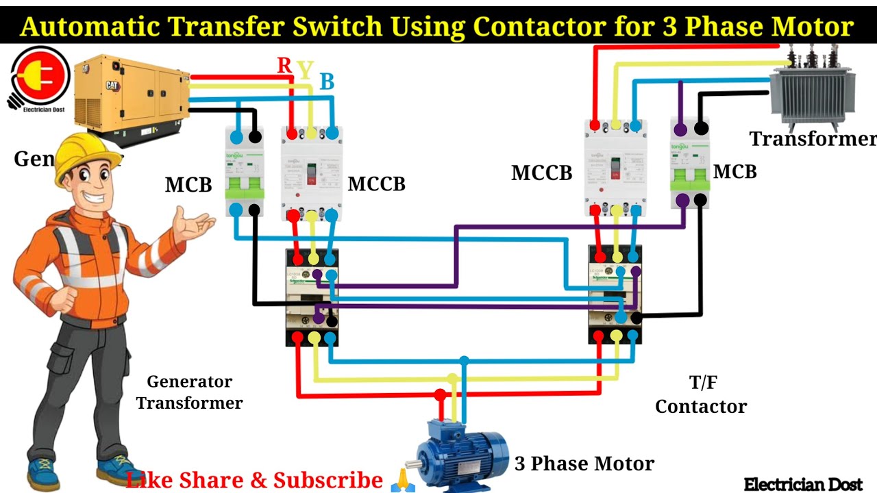 Automatic Transfer Switch Using Contactor for 3 Phase Motor - YouTube