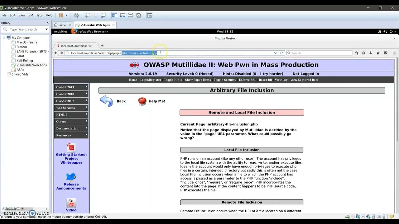 Local File Inclusion Vulnerability Mutillidae OWASP Lab - YouTube