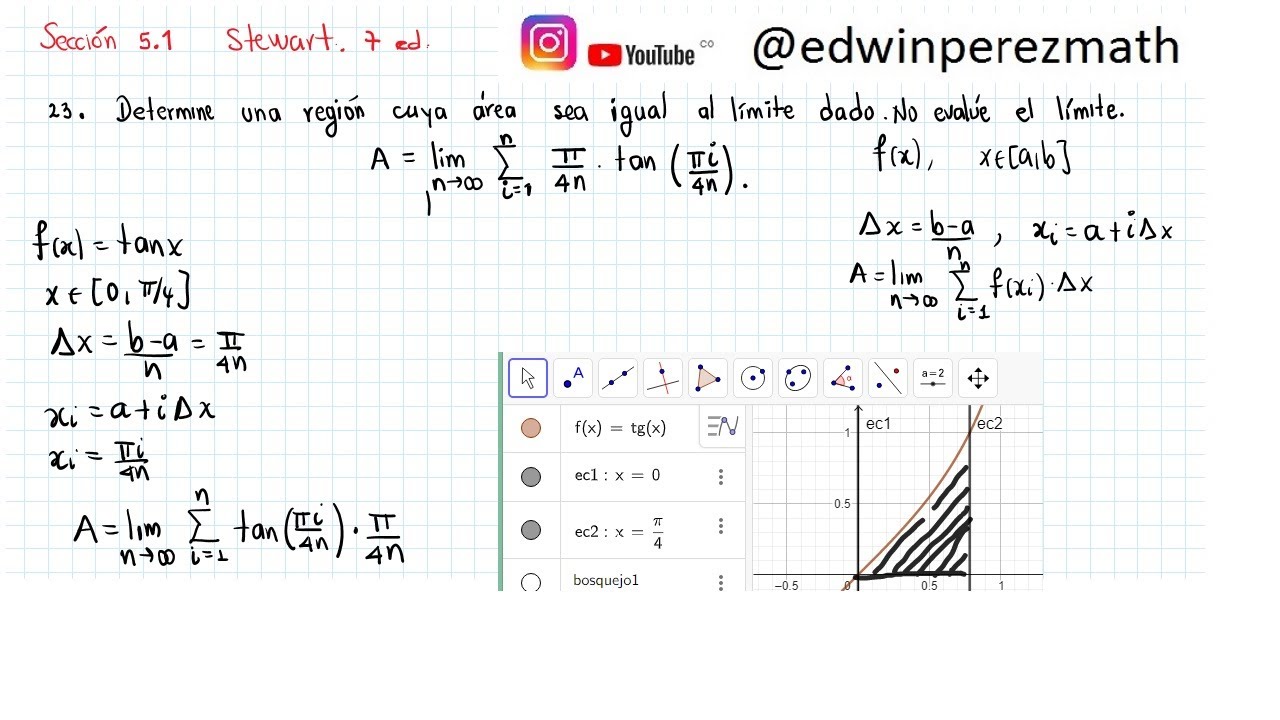 Cálculo Stewart Ej 23. Suma de Riemann para la función f(x)=tan(x), x ...