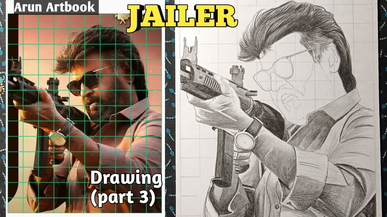 JAILER Rajinikanth Drawing / Rajinikanth Drawing Easy / Grid Method ...