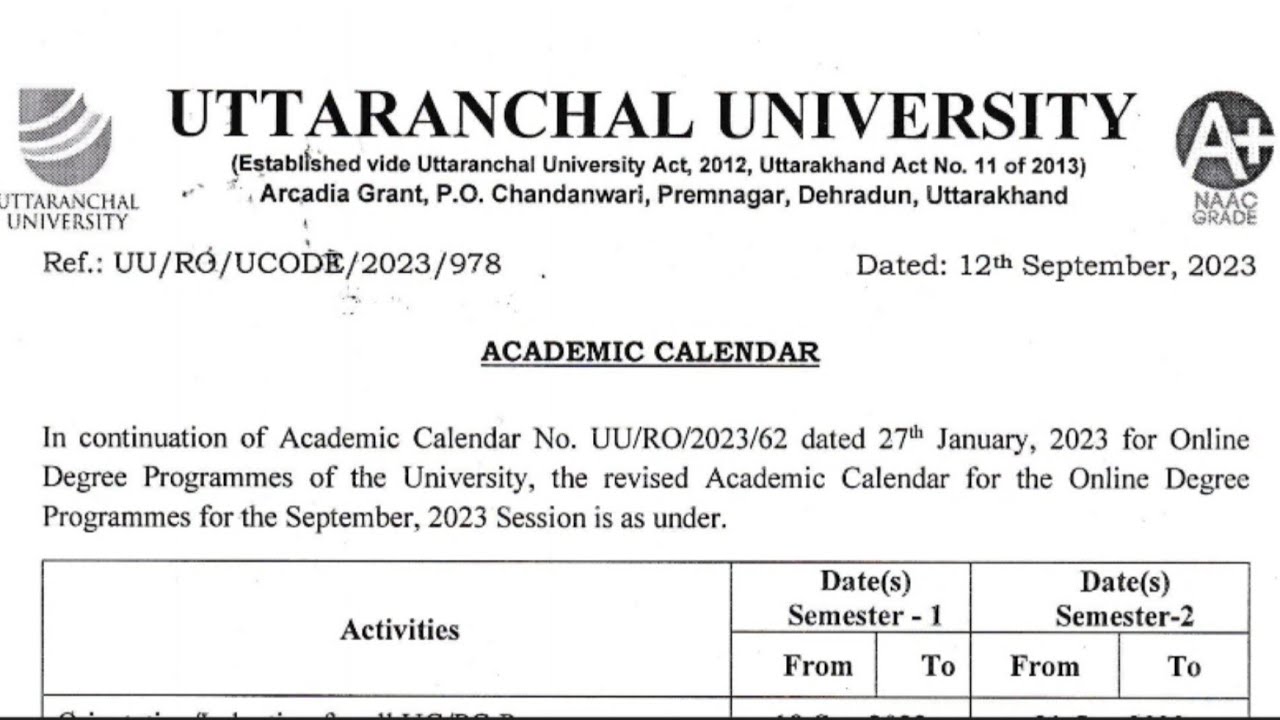 UTTARANCHAL UNIVERSITY Academic Calendar | Uttaranchal University - YouTube