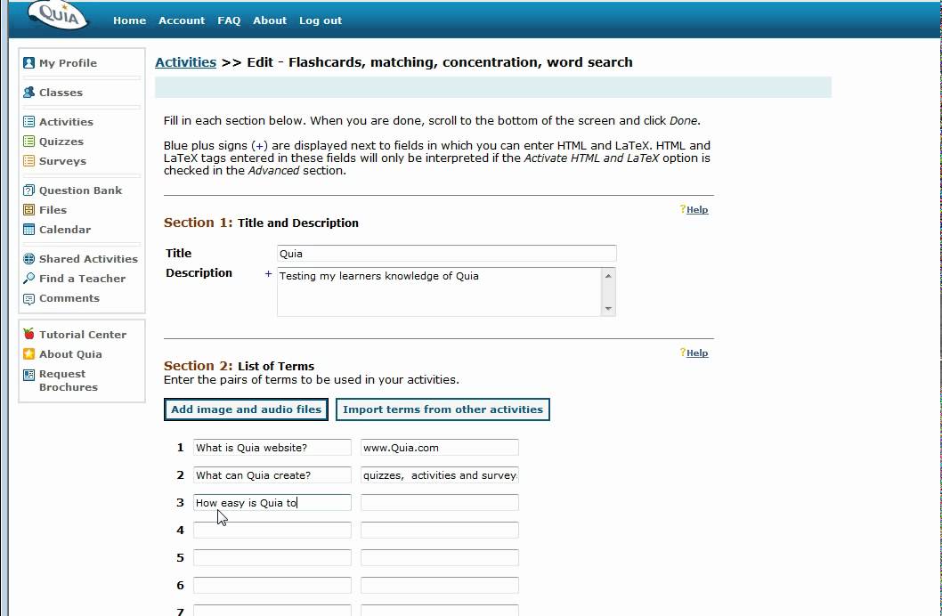 An introduction to QUIA - Creating and sharing an activity - YouTube