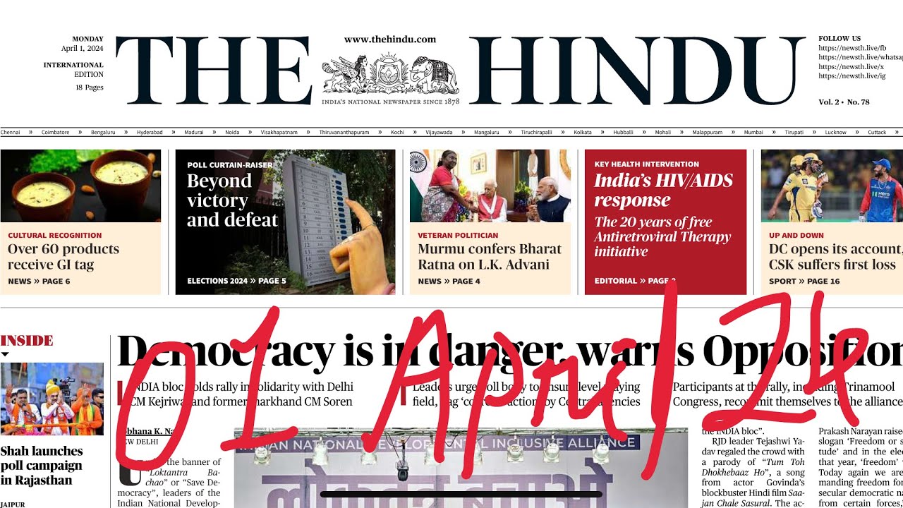 01 April 2024 The Hindu Newspaper Analysis - YouTube