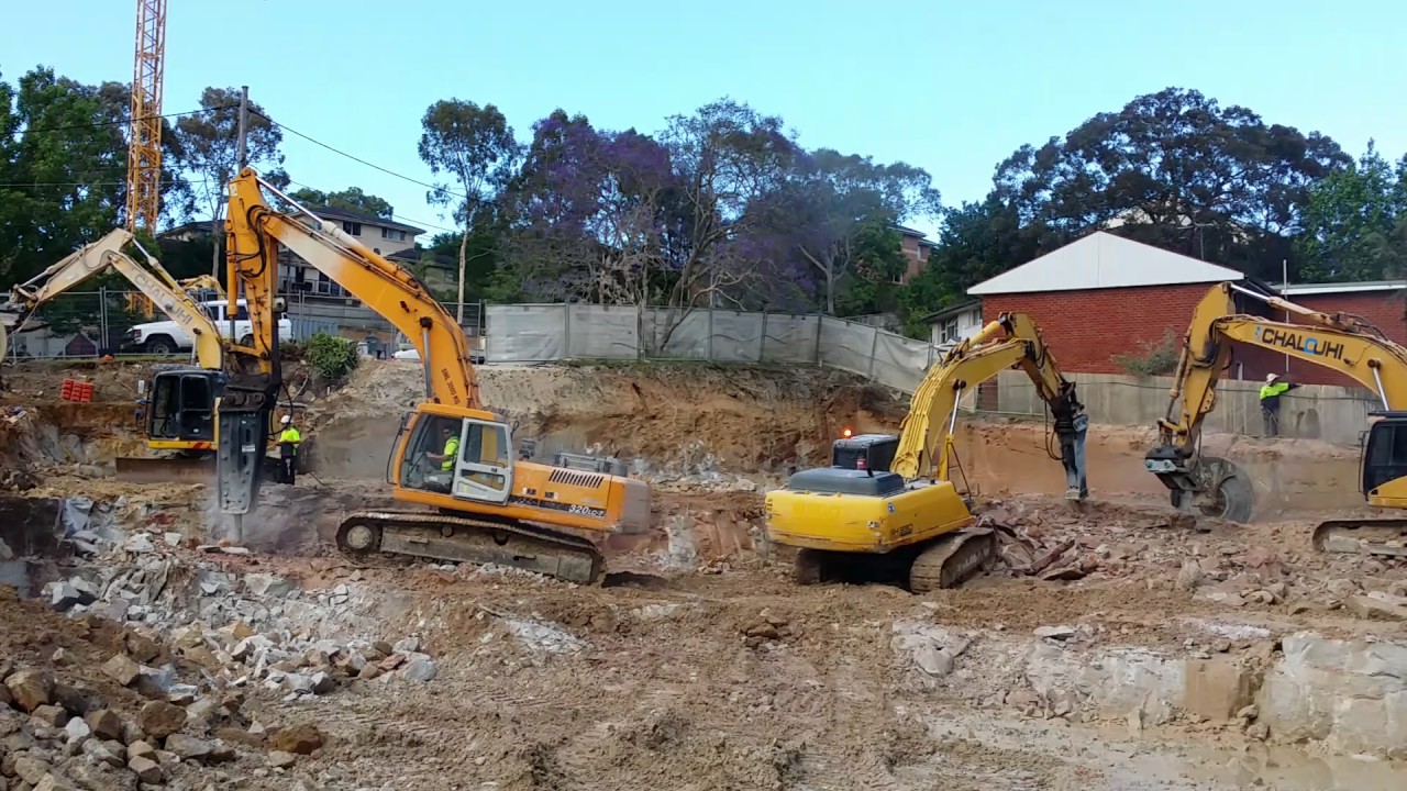 Saw cut and Rock Excavation by Excavators - Sydney Construction Site ...