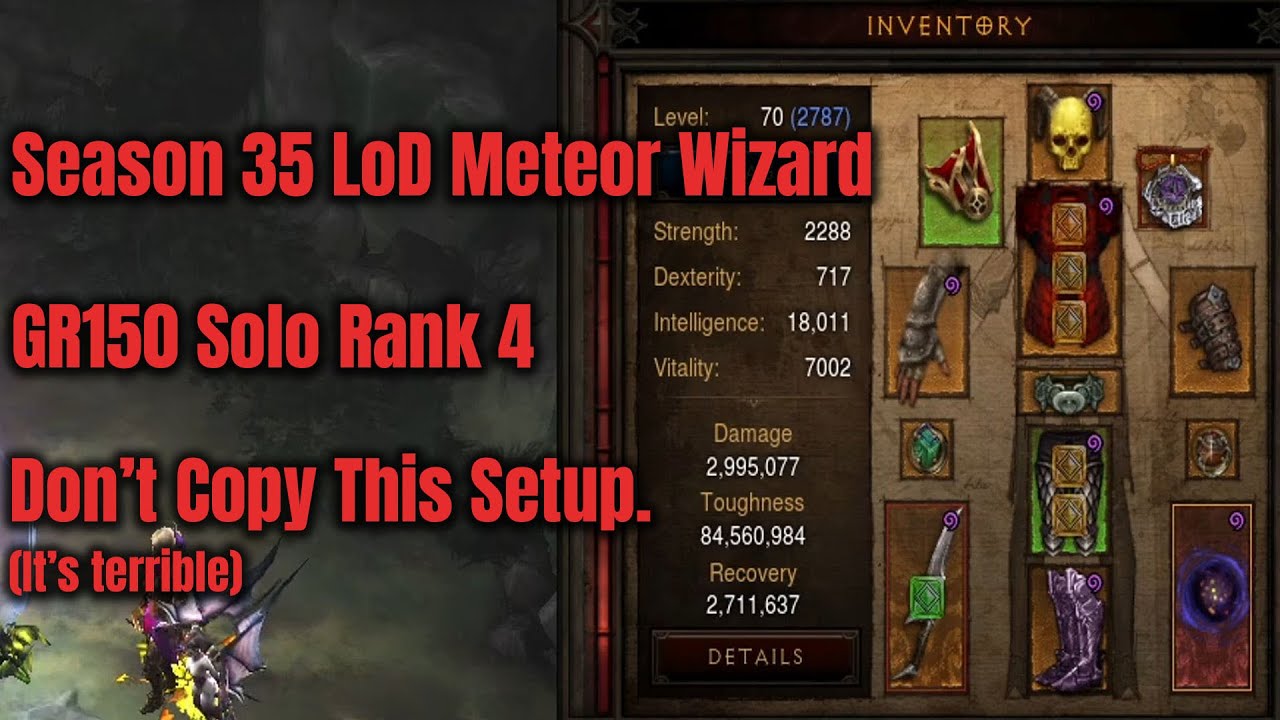 Season 35 LoD Meteor Wizard GR150 Solo Rank 4 - Diablo 3 - YouTube