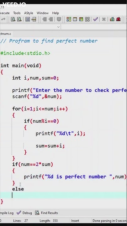 Program to find perfect number . - YouTube