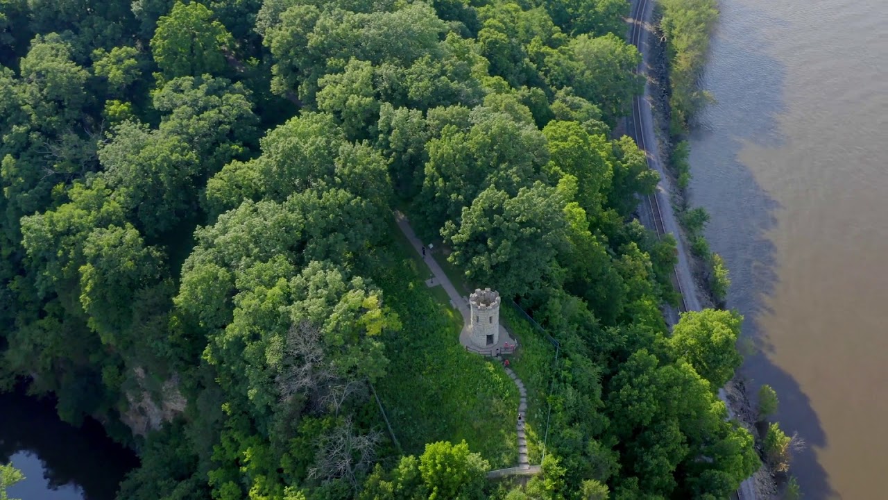 julien dubuque monument in dubuque iowa aerial drone - YouTube